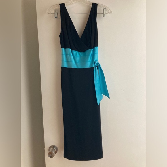 Kay Unger | Dresses | Size 2 Black Dress With Blue Sash | Poshmark